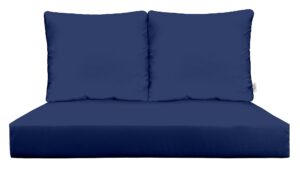 rsh decor: deep seating loveseat cushion set | 46” x 26” loveseat | all-weather spun fabric | outdoor foam settee and pillow back cushions for patio furniture | navy blue