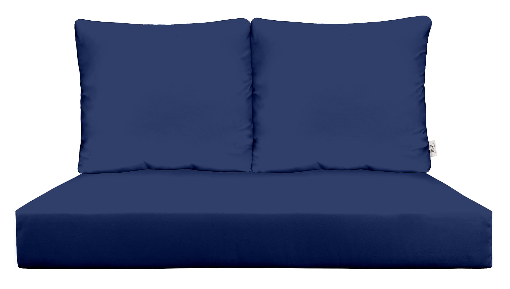 RSH DECOR: Deep Seating Loveseat Cushion Set | 46” x 26” Loveseat | All-Weather Spun Fabric | Outdoor Foam Settee and Pillow Back Cushions for Patio Furniture | Navy Blue