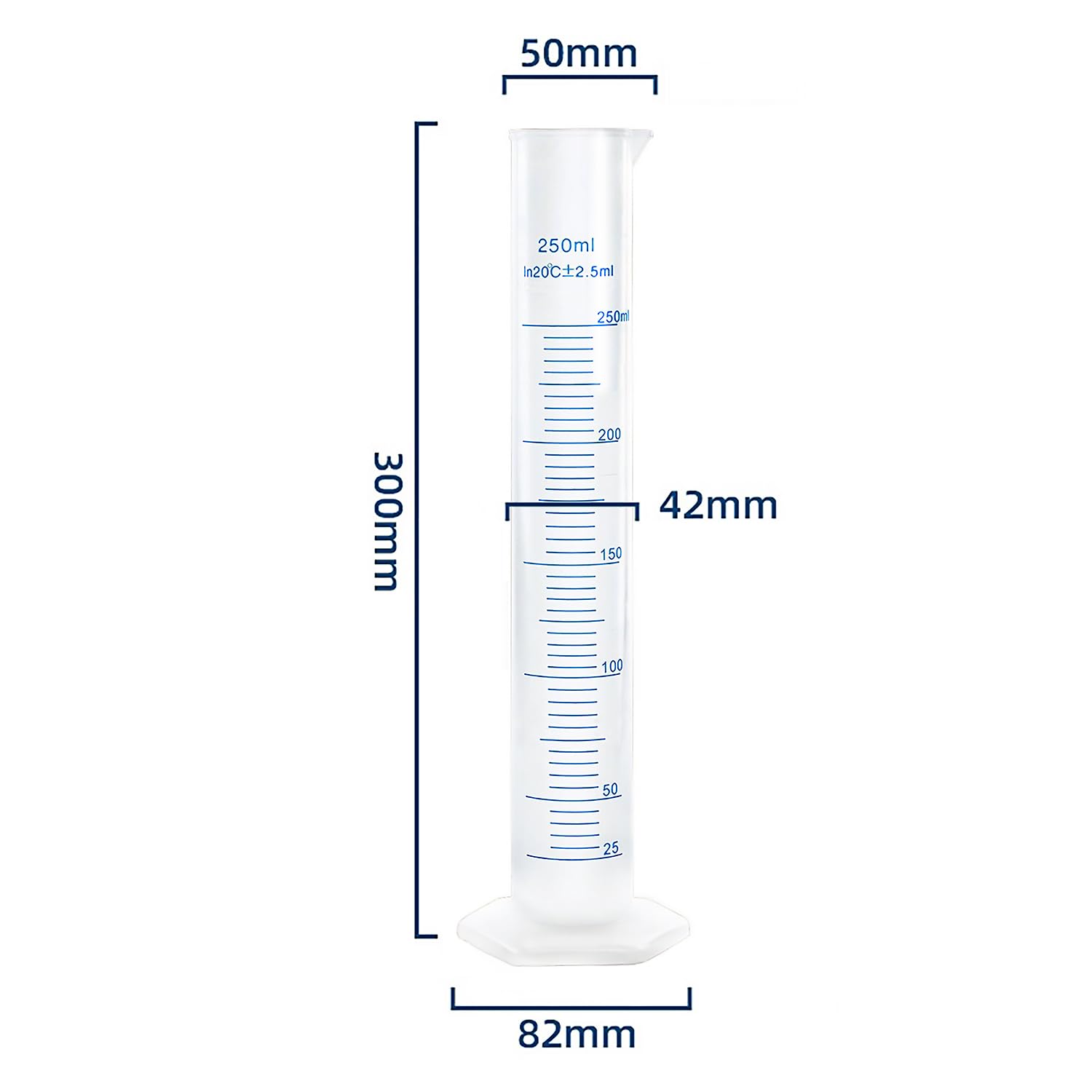 250ml Plastic Measuring Graduated Cylinder, Polypropylene Plastic, 2-Sided Marking, Ideal for Science, School and Home Lab, HUAOU, Pack of 1