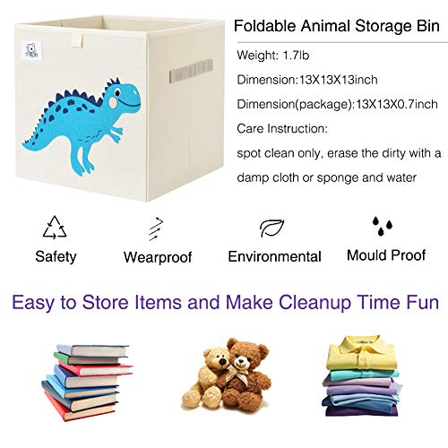 CLCROBD Foldable Animal Cube Storage Bins Fabric Toy Box/Chest/Organizer for Toddler/Kids Nursery, Playroom, 13 inch (Dino T-Rex)