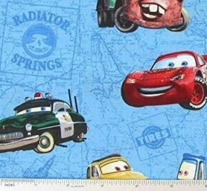 pack of 2 - disney cars radiator springs map on blue cotton fabric - 18" x 22" fat quarter (pack of 2)