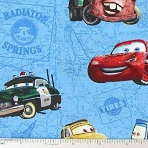 Pack of 2 - Disney Cars Radiator Springs Map on Blue Cotton Fabric - 18" x 22" Fat Quarter (Pack of 2)