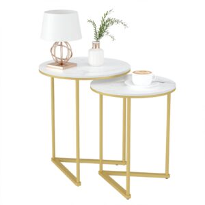 wisfor nesting side table set of 2 gold marble nesting accent table set with sintered stone desktop for living room