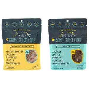 jiminy's original cricket cookie dog treat bundle, peanut butter & pumpkin (5oz) & peanut butter & blueberry (5oz)