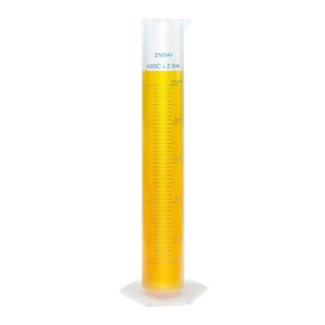 250ml plastic measuring graduated cylinder, polypropylene plastic, 2-sided marking, ideal for science, school and home lab, huaou, pack of 1