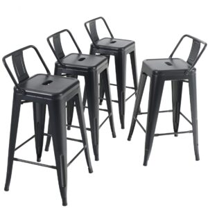 alpha home metal bar stool patio stool 24 inches counter height stools set of 4 with low back bar chair for indoor-outdoor kitchen weight capacity 350 lb, matte black