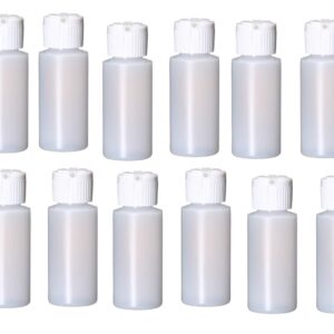 Natural Farms 1 oz Plastic Flip Top Pour Spout Bottles - 12 Pack - for Essential Oils, Perfumes, Lotions