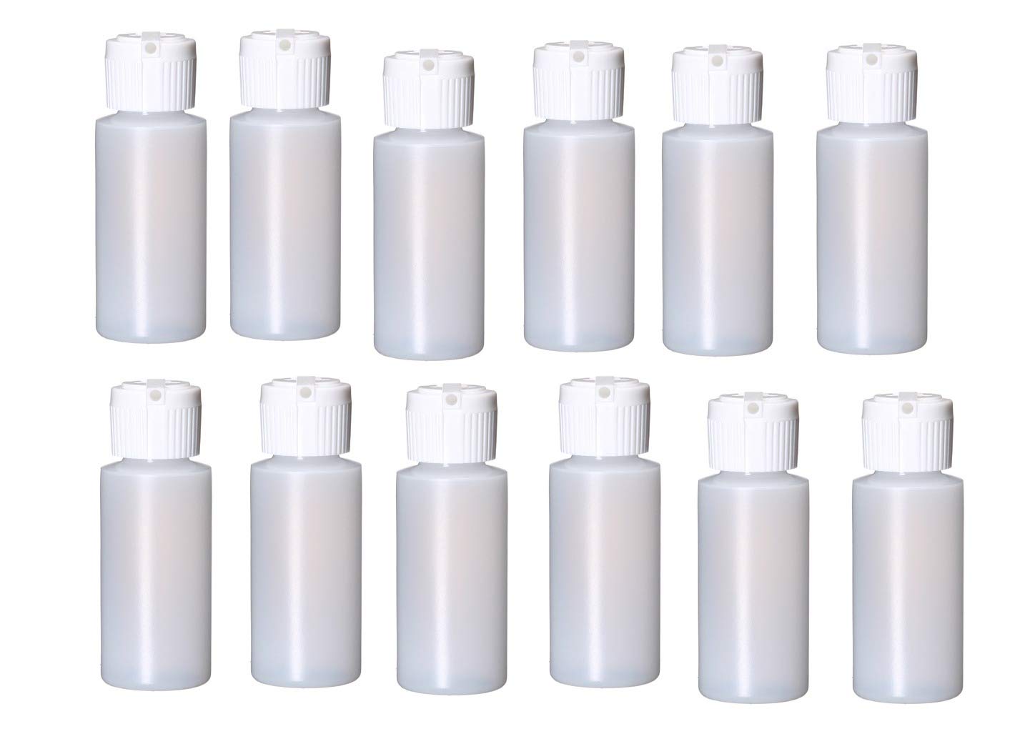 Natural Farms 1 oz Plastic Flip Top Pour Spout Bottles - 12 Pack - for Essential Oils, Perfumes, Lotions