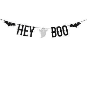 black glitter hey&boo banner - halloween party bunting garlands - haunted house decorating, indoor outdoor decorations