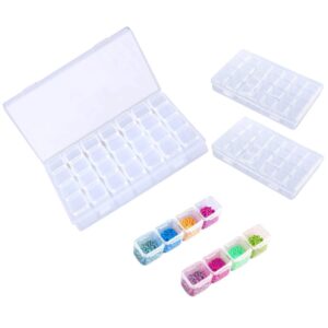 3 pack 28 grids clear plastic organizer box plastic jewelry box movable dividers earring storage containers diamond painting storage case for cross stitch accessories, nails, sewing supplies