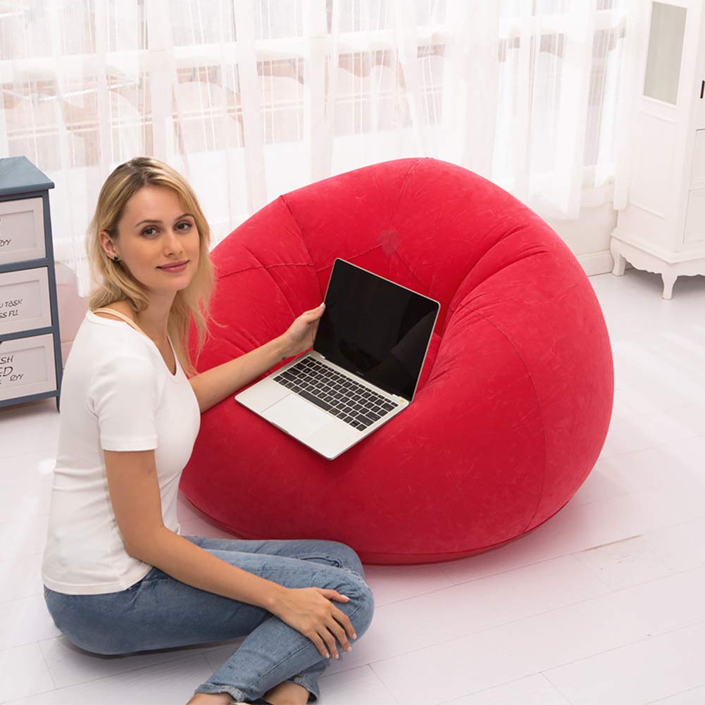 Beanless Bag Inflatable Chair, Air Sofa Outdoor Inflatable Lazy Sofa Chair, Washable Couch Bean Bag Chair Folding,for Organizing Plush Toys Or Memory Foam--Red