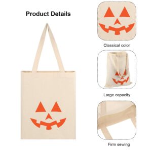 Frienda 4 Pieces Halloween Trick or Treat Bags 10.63'' Reusable Canvas Bags Cartoon Halloween Tote Bag with Pumpkin and Ghost Design for Halloween Party Supplies, Grocery Shopping