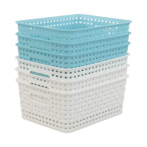 eudokkyna 6-pack plastic weave storage basket, small basket, 10" x 7.48" x 4.13" blue,white