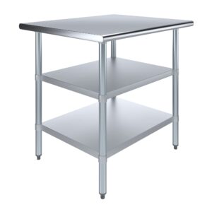 36" long x 30" deep stainless steel work table with 2 shelves | metal food prep station | commercial & residential nsf utility table