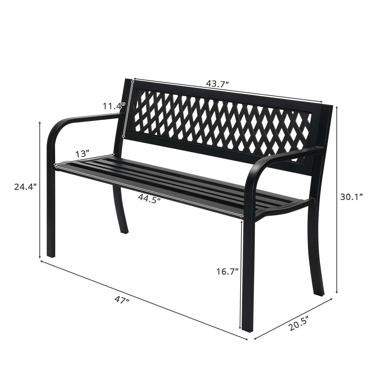 VINGLI Outdoor Bench Porch Bench Patio Metal Garden Bench w/PVC Back, Steel Black Outdoor Bench Park Bench for Yard Lawn Decor Deck Entryway