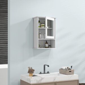 DORTALA Wall Mounted Bathroom Cabinet Storage Organize Hanging Medicine Adjustable Shelf, White