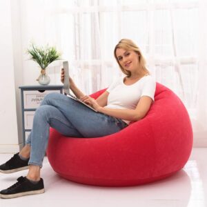 Beanless Bag Inflatable Chair, Air Sofa Outdoor Inflatable Lazy Sofa Chair, Washable Couch Bean Bag Chair Folding,for Organizing Plush Toys Or Memory Foam--Red