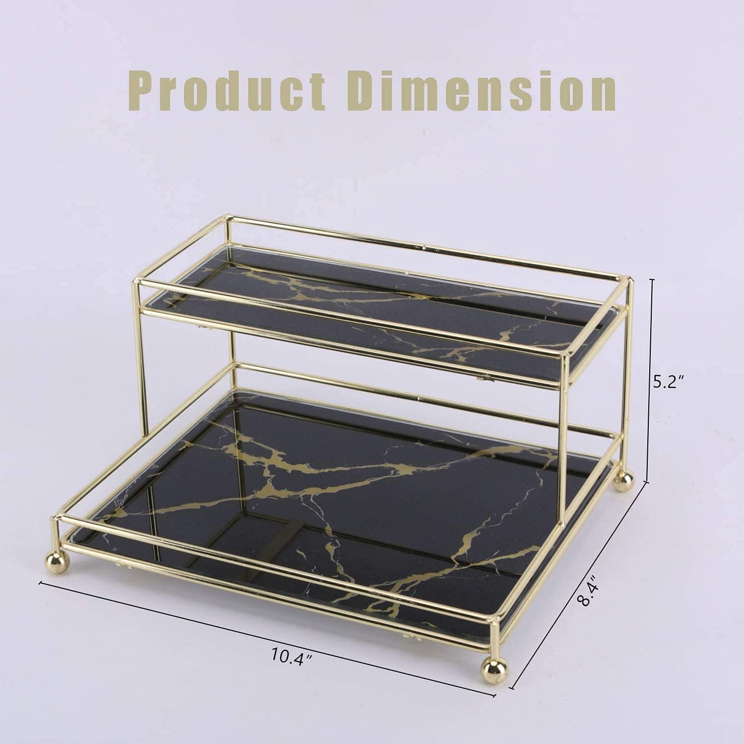 Z PLINRISE Makeup Organizer, 2-Tier Glass Vanity Tray for Perfume, Makeup and Toiletries, Wire Bathroom Cosmetic Shelf for Dresser, Countertop and More