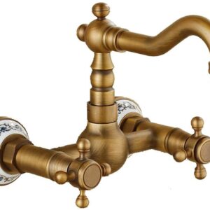 Faucet All Copper Antique Antique Kitchen Faucet Hot and Cold Washing Wall Type Swivel Pool European Bathtub Faucet