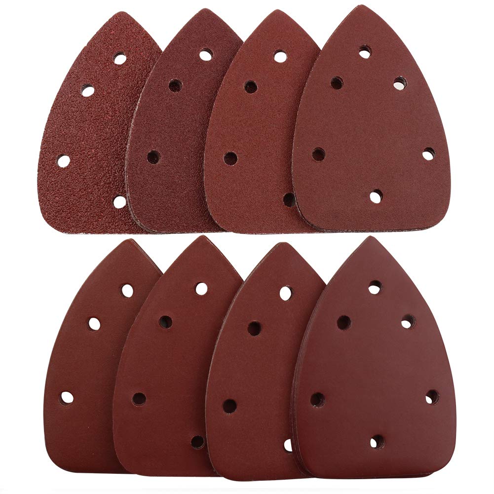 Mouse Detail Sander Sandpaper, 40 PCS Palm Mouse Sander Pads, Assorted 6 Holes Hook and Loop Triangle Sandpaper (40/60/80/120/180/240/320/400 Grit)- 5 PCS for Each Grit by SANJIAN