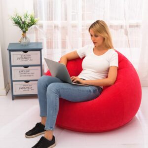 Beanless Bag Inflatable Chair, Air Sofa Outdoor Inflatable Lazy Sofa Chair, Washable Couch Bean Bag Chair Folding,for Organizing Plush Toys Or Memory Foam--Red