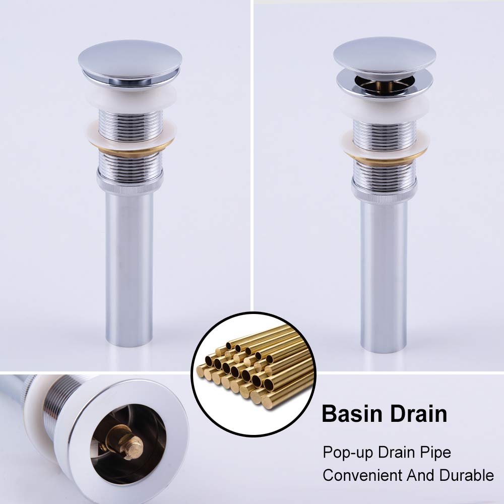 kimzcn Bathroom Sink Drain Without Overflow Vessel Sink Lavatory Vanity Pop Up Drain Stopper Polished Chrome,D500021C