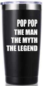 momocici pop pop the man the myth the legend 20 oz tumbler.grandpa gifts.birthday gifts,christmas gifts for men,new grandpa,grandpa again,granddad,new grandfather,husband,men travel mug(black)