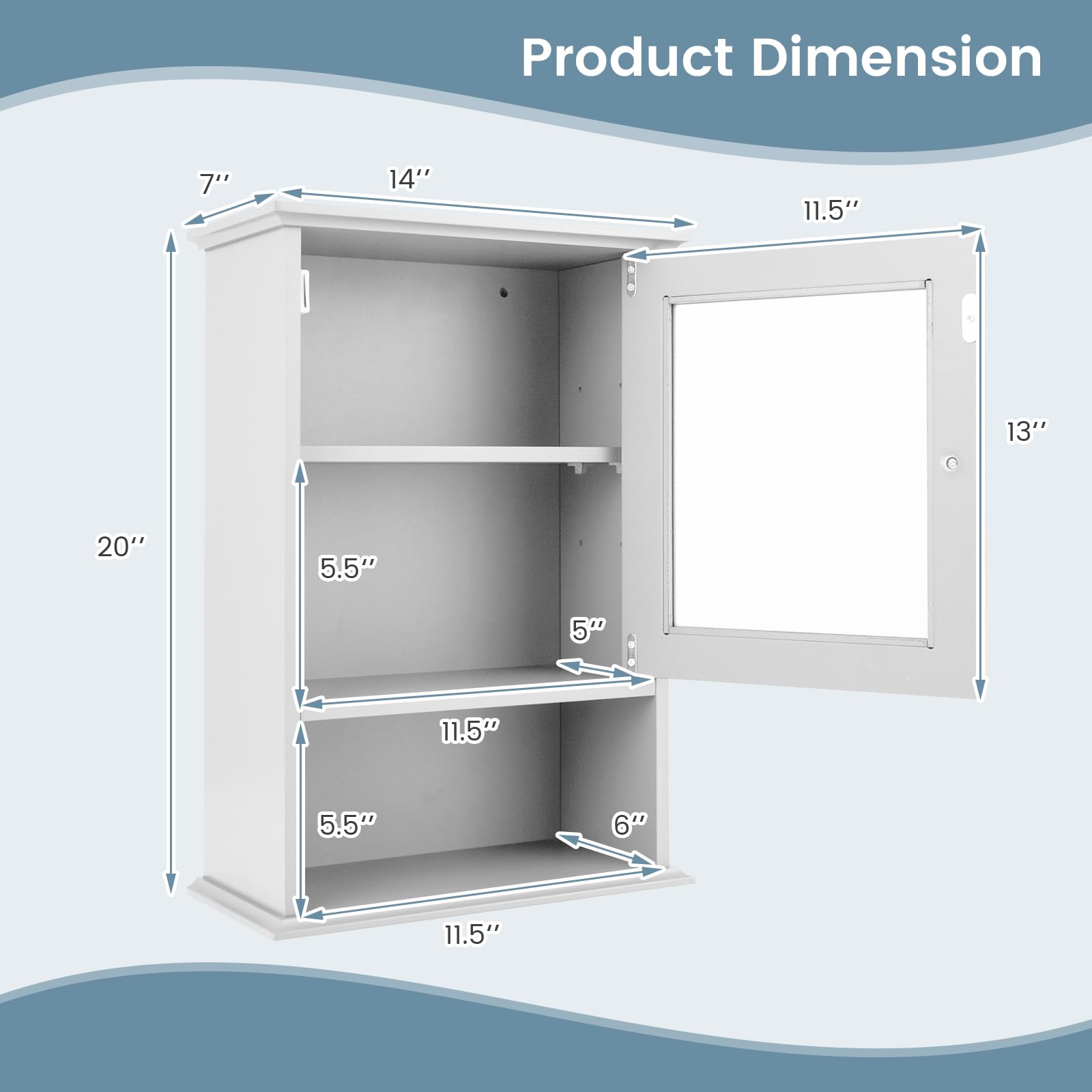 DORTALA Wall Mounted Bathroom Cabinet Storage Organize Hanging Medicine Adjustable Shelf, White