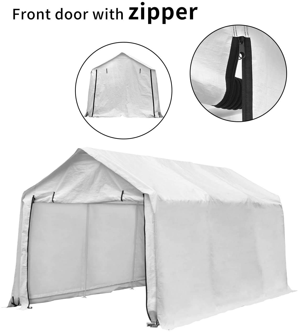 PUPZO Outdoor Patio 10x17 FT Heavy Duty Carport Car Canopy Garage Shelters 8 Steel Legs Waterproof Anti-Exposure White