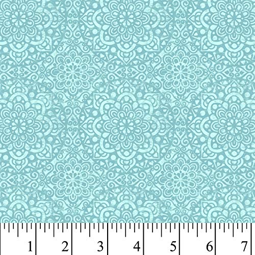 Medallions Aqua Cotton Fabric by The Yard