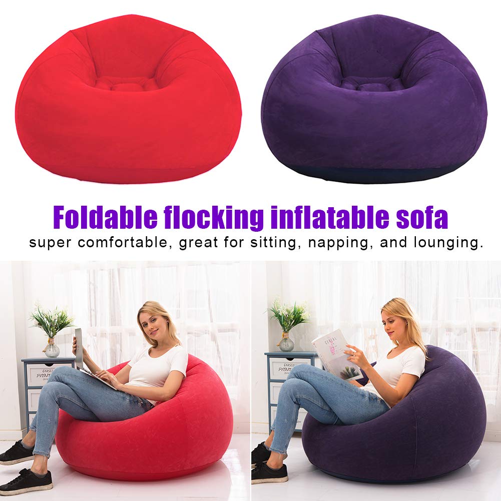 Beanless Bag Inflatable Chair, Air Sofa Outdoor Inflatable Lazy Sofa Chair, Washable Couch Bean Bag Chair Folding,for Organizing Plush Toys Or Memory Foam--Red