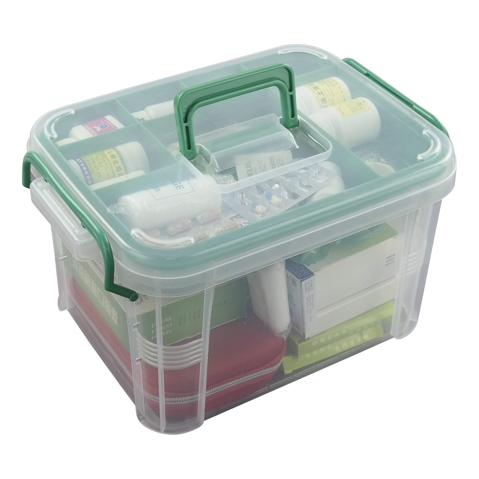 Parlynies First Aid Storage Box, Medicine Box, Plastic Clear Storage Bin, 1 Pack