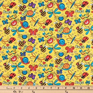 Happy Bug Fabric by The 1/4 Yard Fat Quarter Dragonfly Butterfly Bee Spider Snail