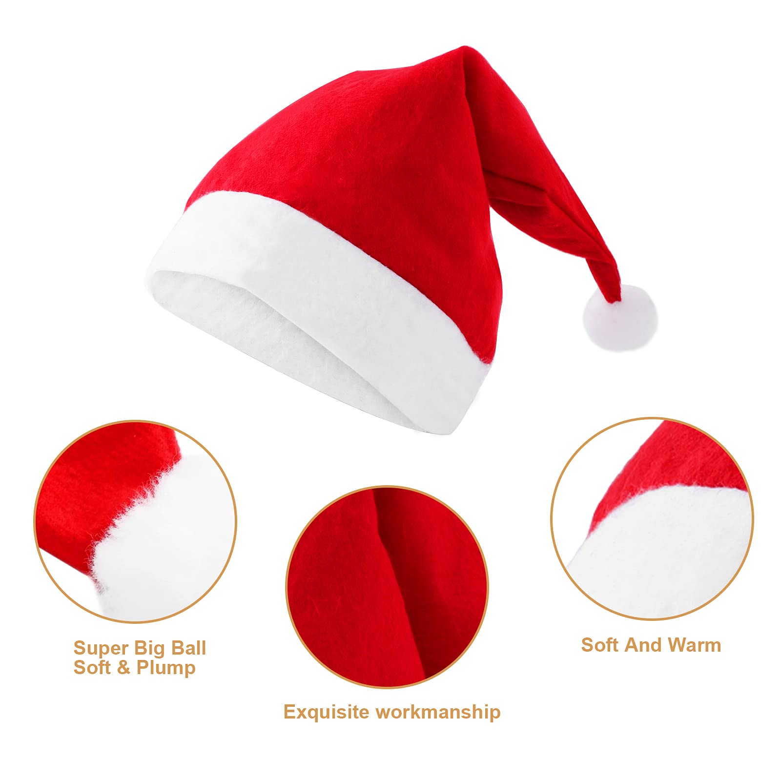 SdeNow Upgraded Santa Hat, X-Large Size, 12Pcs - Red and White Non-woven Costume Hat for Unisex-Adult Child, Suitable for Christmas, Halloween, Cosplay Party