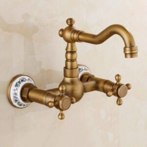 Faucet All Copper Antique Antique Kitchen Faucet Hot and Cold Washing Wall Type Swivel Pool European Bathtub Faucet