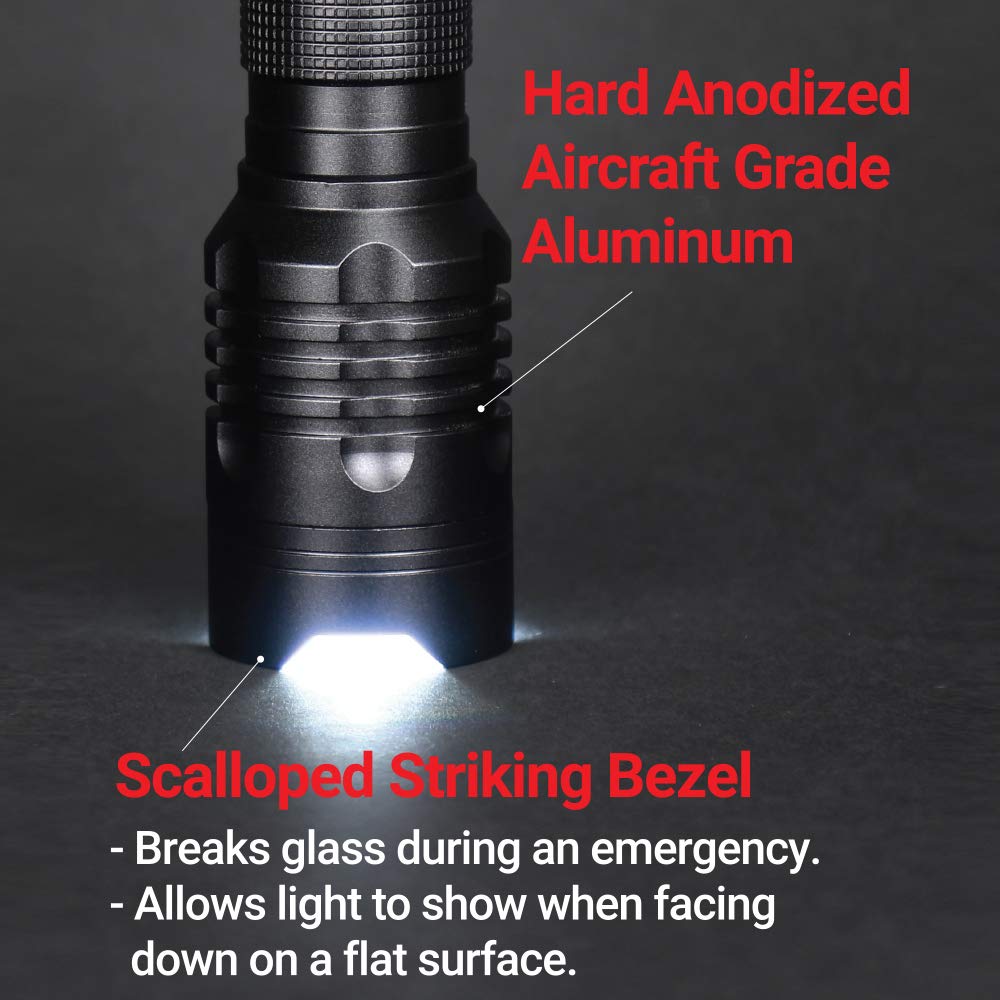 Feit Electric LED Tactical Flashlight - Aluminum Alloy - Zoomable Strike Bezel; Illuminate up to 1,000 feet - Adjustable Brightness from 260-1000 Lumen | Requires 3-C Batteries