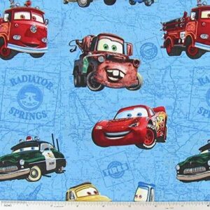 Pack of 2 - Disney Cars Radiator Springs Map on Blue Cotton Fabric - 18" x 22" Fat Quarter (Pack of 2)