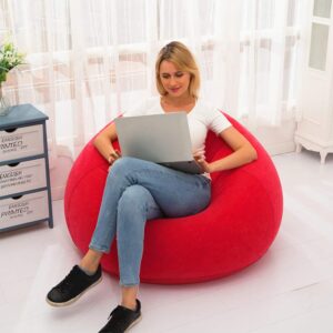 Beanless Bag Inflatable Chair, Air Sofa Outdoor Inflatable Lazy Sofa Chair, Washable Couch Bean Bag Chair Folding,for Organizing Plush Toys Or Memory Foam--Red