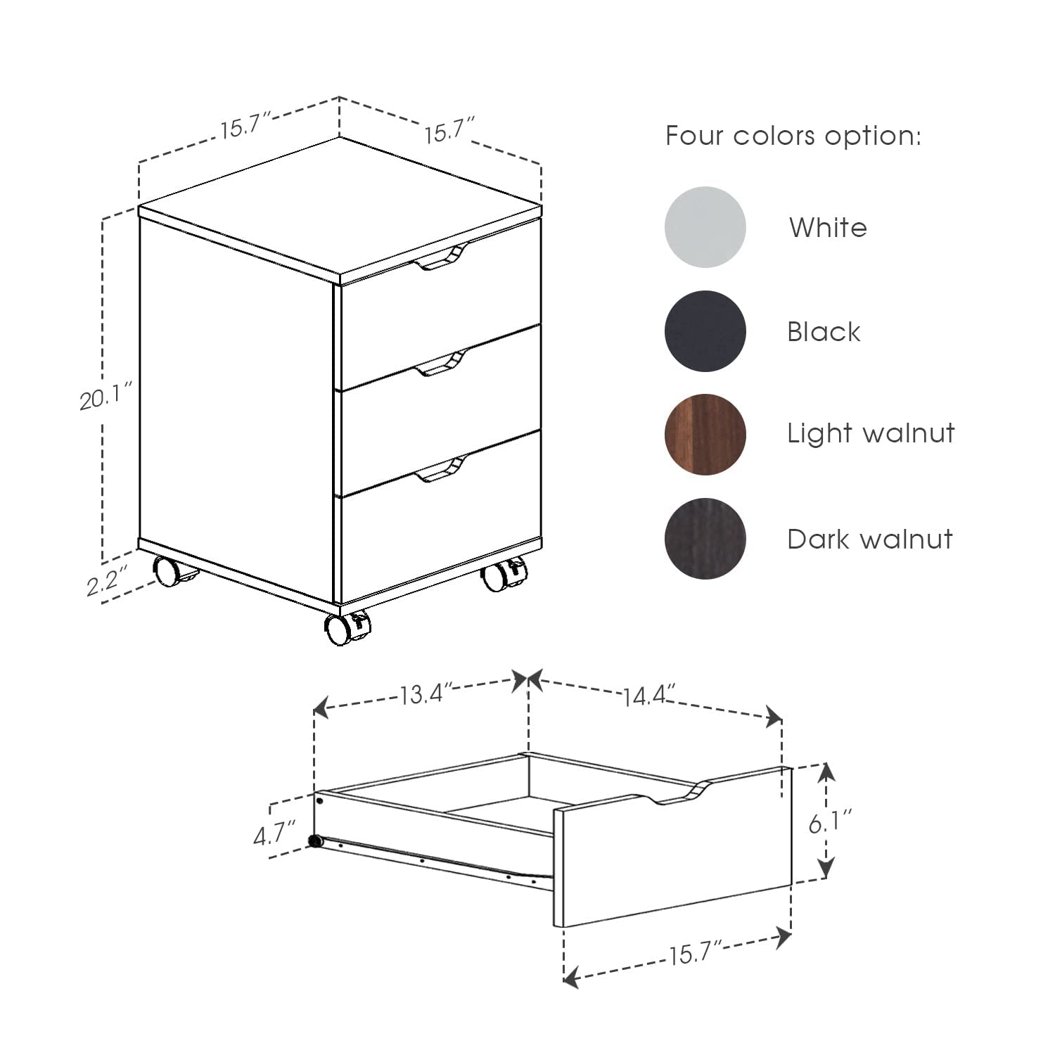 VICLLAX 3 Drawer Dresser Mobile Cabinet Under Desk Storage for Home Office, Fully Assembled Except Casters, Walnut