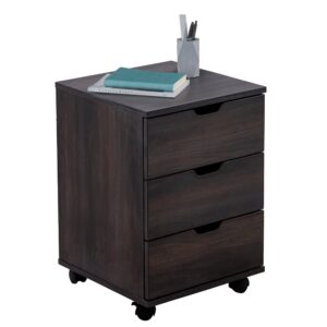 VICLLAX 3 Drawer Dresser Mobile Cabinet Under Desk Storage for Home Office, Fully Assembled Except Casters, Walnut