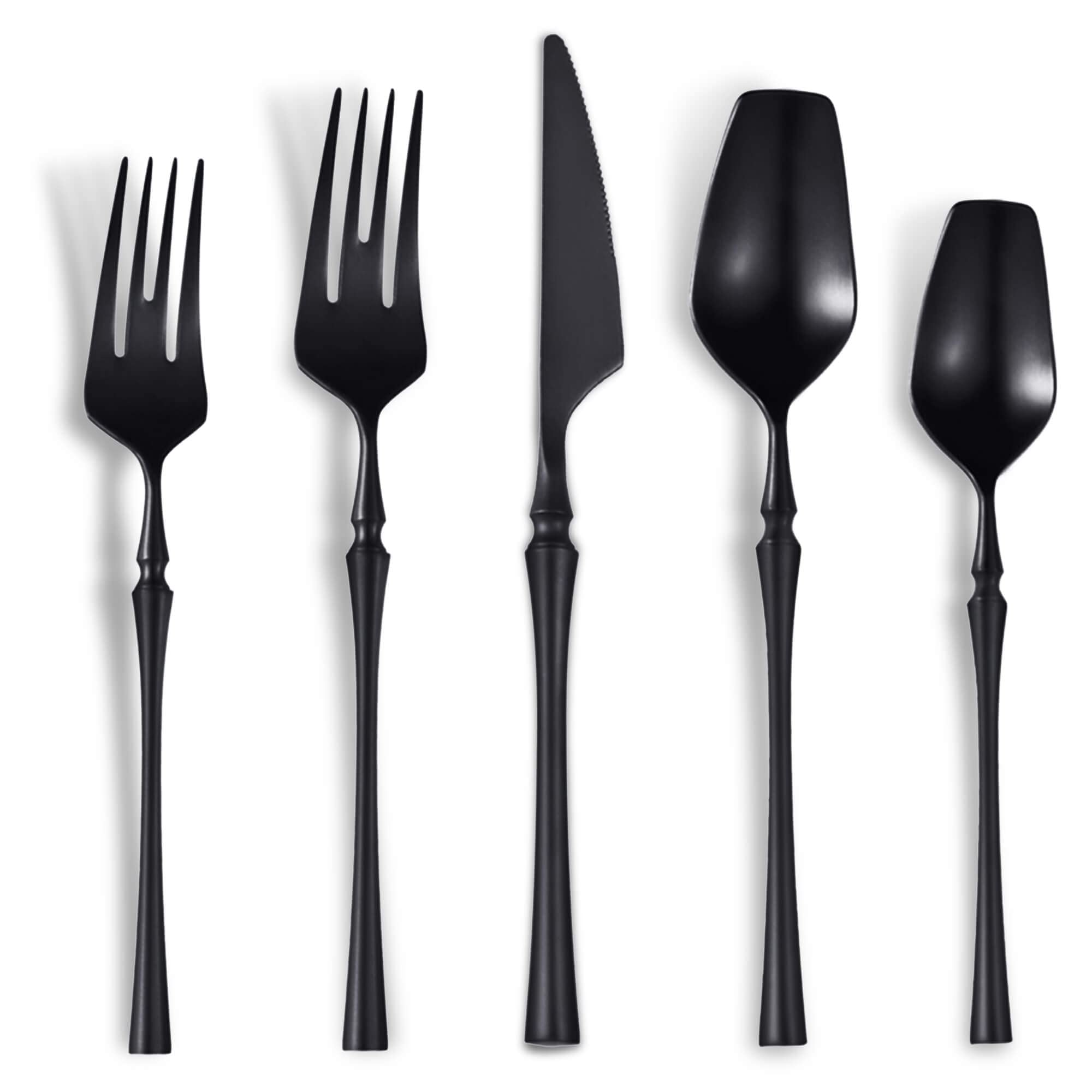 Lemeya 20-Piece Matte Black Silverware Set for 4,Modern 18/10 Stainless Steel Flatware Set,Unique Rustic Cutlery Utensils Set,Spoon and Fork Set for Home, Restaurant,Mirror Polished,Dishwasher Safe