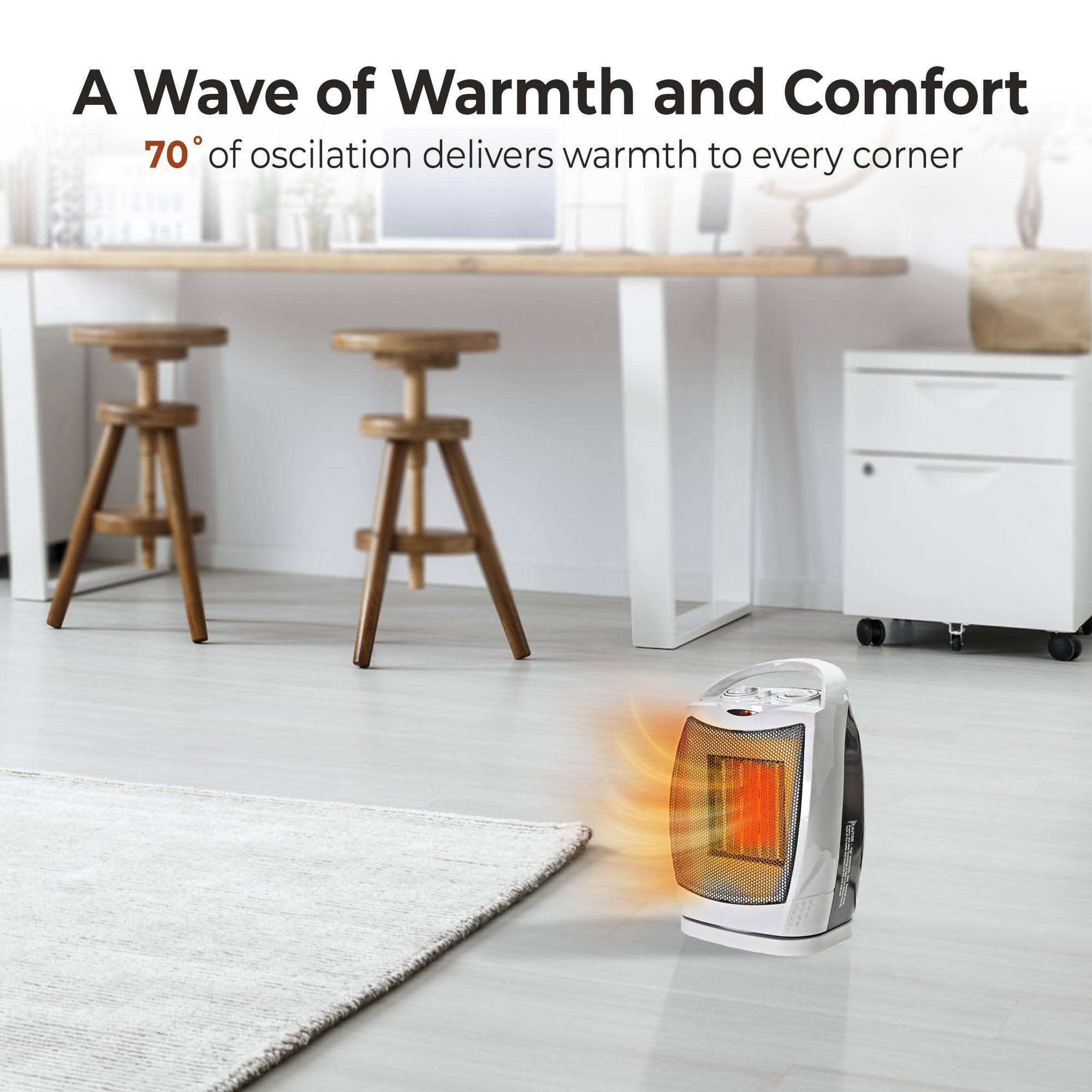 Comfort Zone Oscillating Indoor Space Heater, Portable, Ceramic, Electric, Energy-Efficient, Adjustable Thermostat, Tip-Over Switch, Overheat Protection, Ideal for Home, Bedroom, Office, 1500W, CZ449E