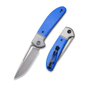 civivi trailblazer folding knife, gray stonewashed 14c28n blade, stainless steel handle with g10 onlay, slip joint pocket knife for edc outdoor c2018b (blue)