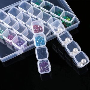 3 Pack 28 Grids Clear Plastic Organizer Box Plastic Jewelry Box Movable Dividers Earring Storage Containers Diamond Painting Storage Case for Cross Stitch Accessories, Nails, Sewing Supplies