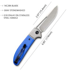 CIVIVI Trailblazer Folding Knife, Gray Stonewashed 14C28N Blade, Stainless Steel Handle With G10 Onlay, Slip Joint Pocket Knife For EDC Outdoor C2018B (Blue)