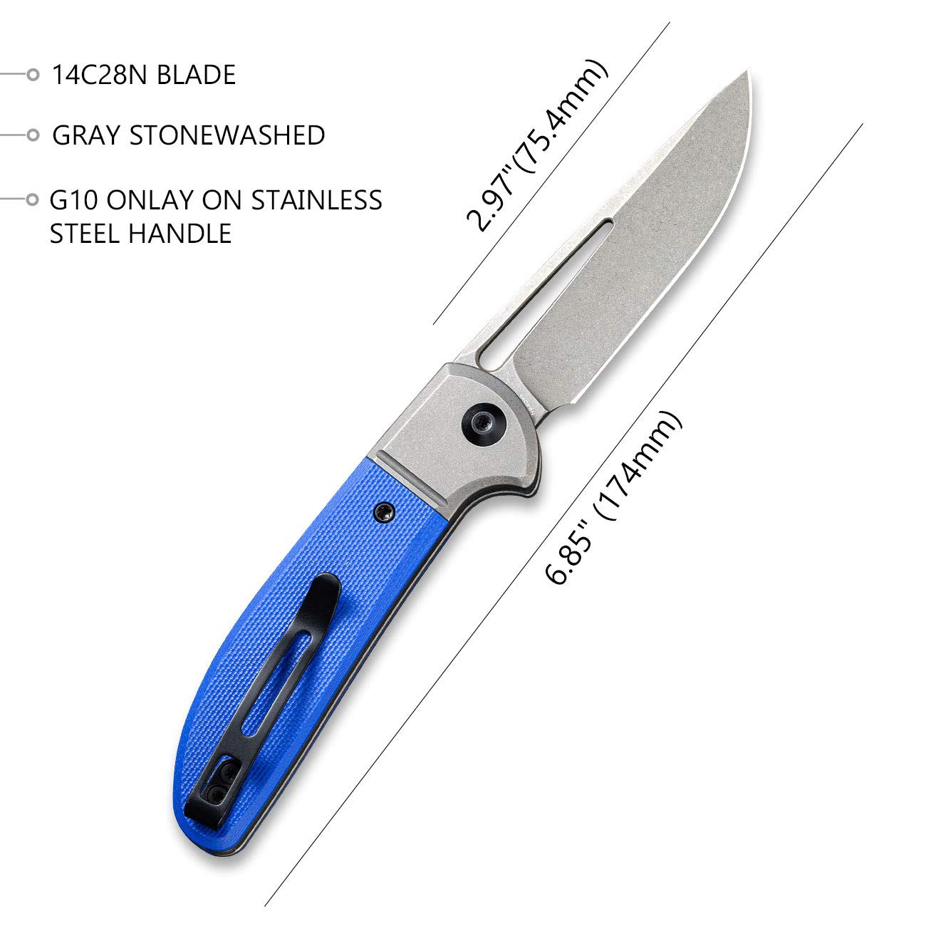 CIVIVI Trailblazer Folding Knife, Gray Stonewashed 14C28N Blade, Stainless Steel Handle With G10 Onlay, Slip Joint Pocket Knife For EDC Outdoor C2018B (Blue)