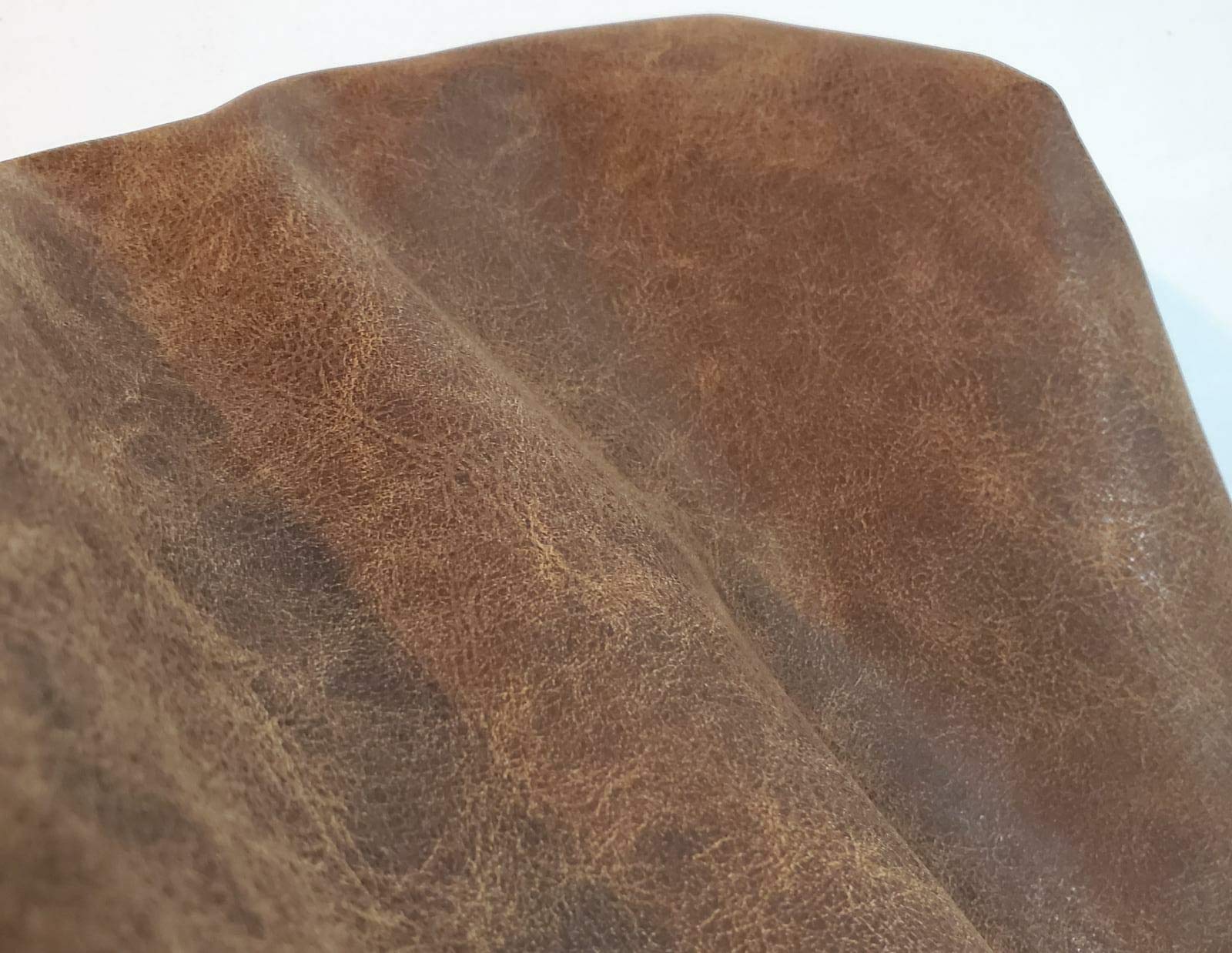 Brown Distressed Vintage Vegan Faux Leather Fabric Sheet Synthetic Pleather 0.9 mm 1/2 Yard 18 inch x 54 inch Soft Smooth Upholstery Half Yard (18" x 54") (Brown Distressed)