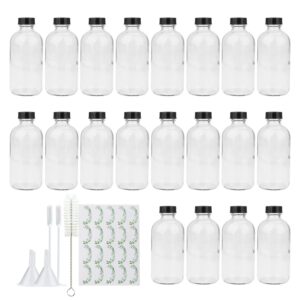 maredash 8oz clear glass bottles, 20 pack glass storage bottles with black lids (20 labels, with funnels, droppers and brush)