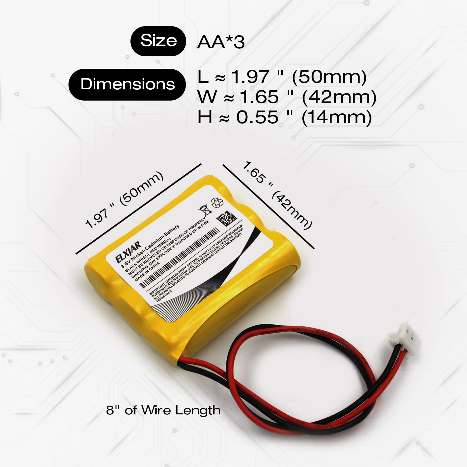 elxjar (3-Pack) 3.6V 1000mAh AA B15CS03 Ni-CD Battery Pack Replacement for Saft B15CS03, Emergency and Exit Light White Connector Emergi-Lite C8, OSA022SC