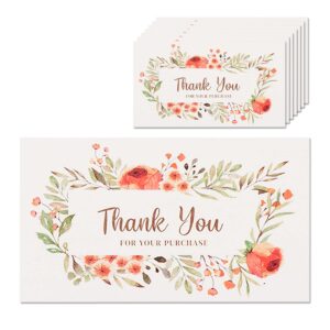 matican thank you for your order cards, 100-pack floral thank you for your purchase cards, 2 x 3.5 inches, business card size